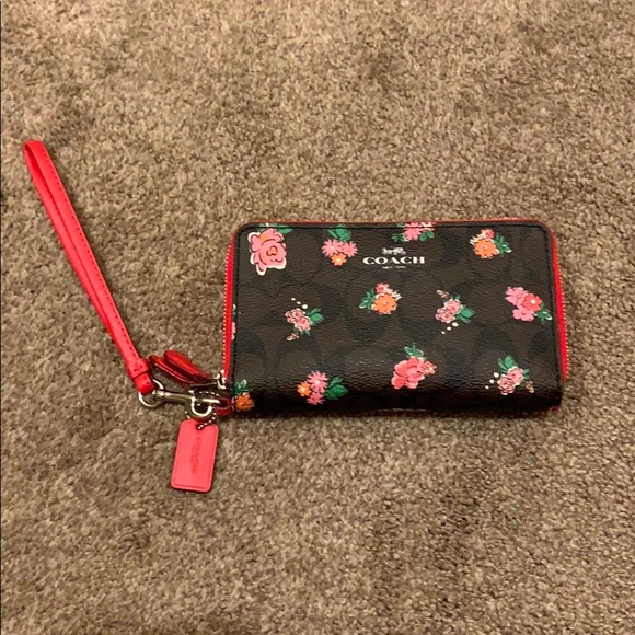 Coach | Bags | Brown Coach Wallet With Flowers | Poshmark